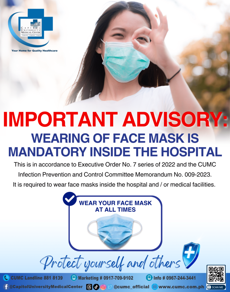 Wearing of Face Mask is Mandatory inside the Hospital - CUMC