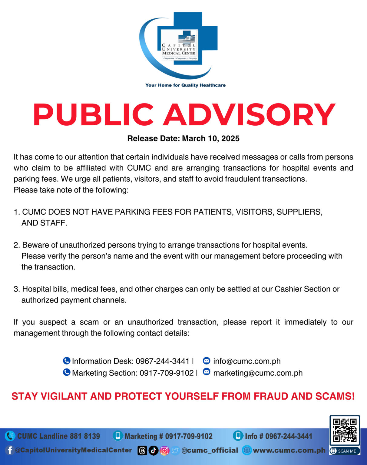PUBLIC ADVISORY - CUMC